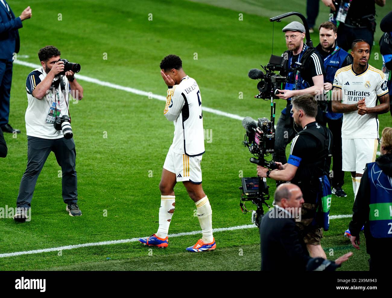 Real Madrid's Jude Bellingham reacts after winning the UEFA Champions ...