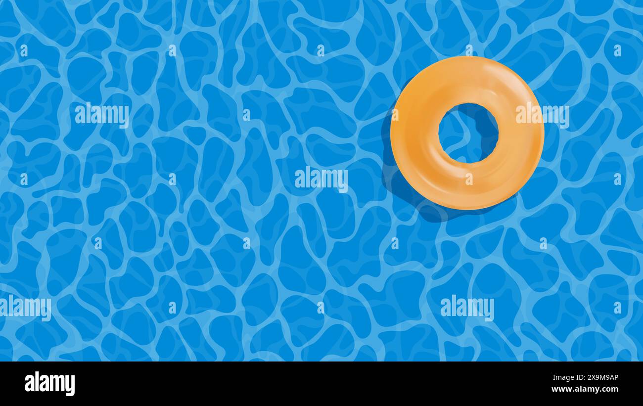 Summer holidays banner. Swimming pool top view. Yellow swimming ring in ...