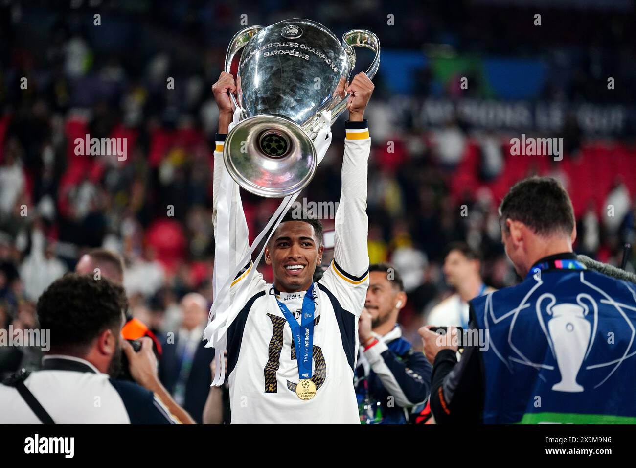 Real Madrid's Jude Bellingham celebrates with the UEFA Champions League ...