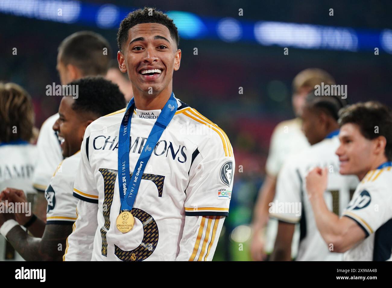 Real Madrid's Jude Bellingham celebrates after winning the UEFA ...