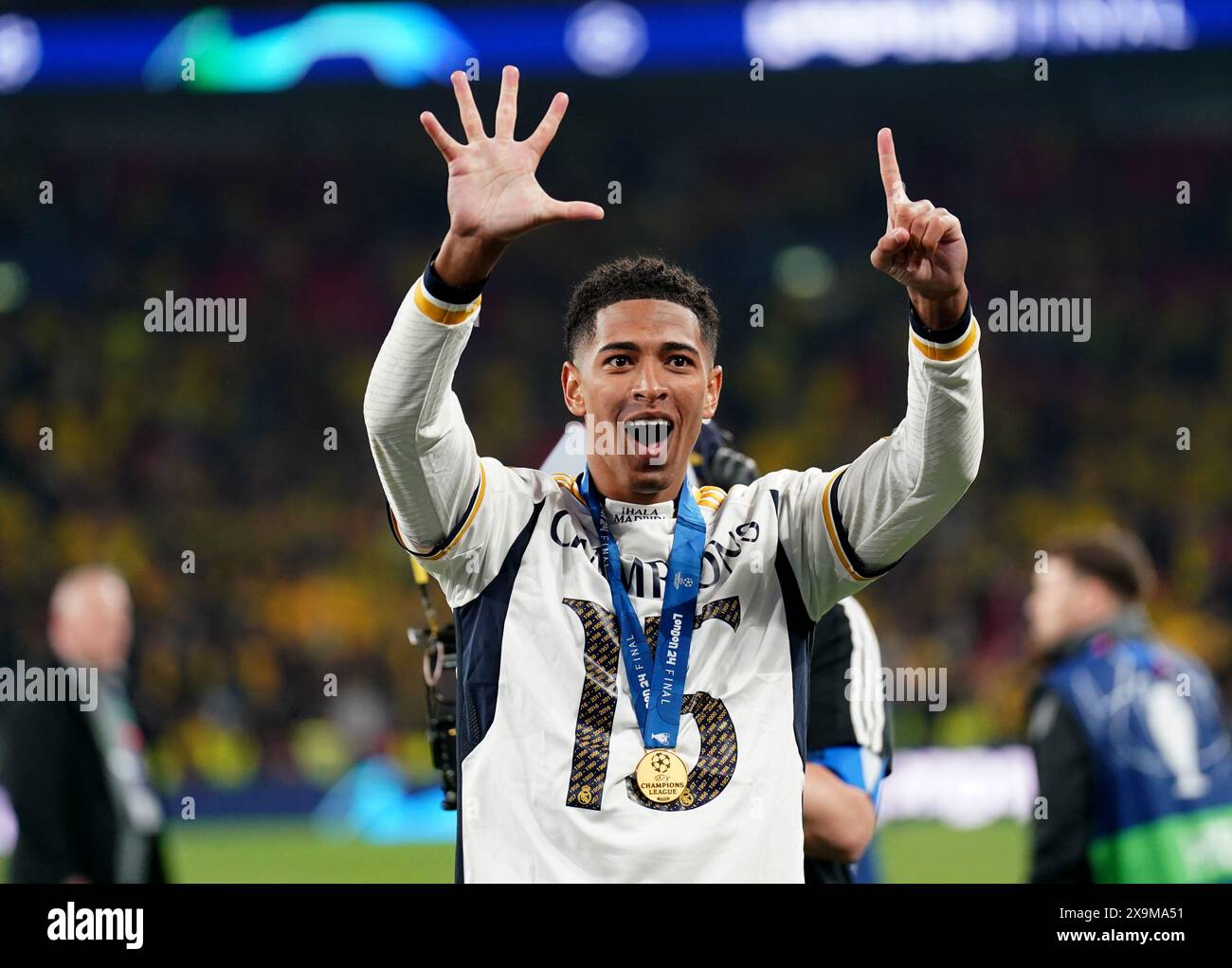 Real Madrid's Jude Bellingham celebrates winning the UEFA Champions ...