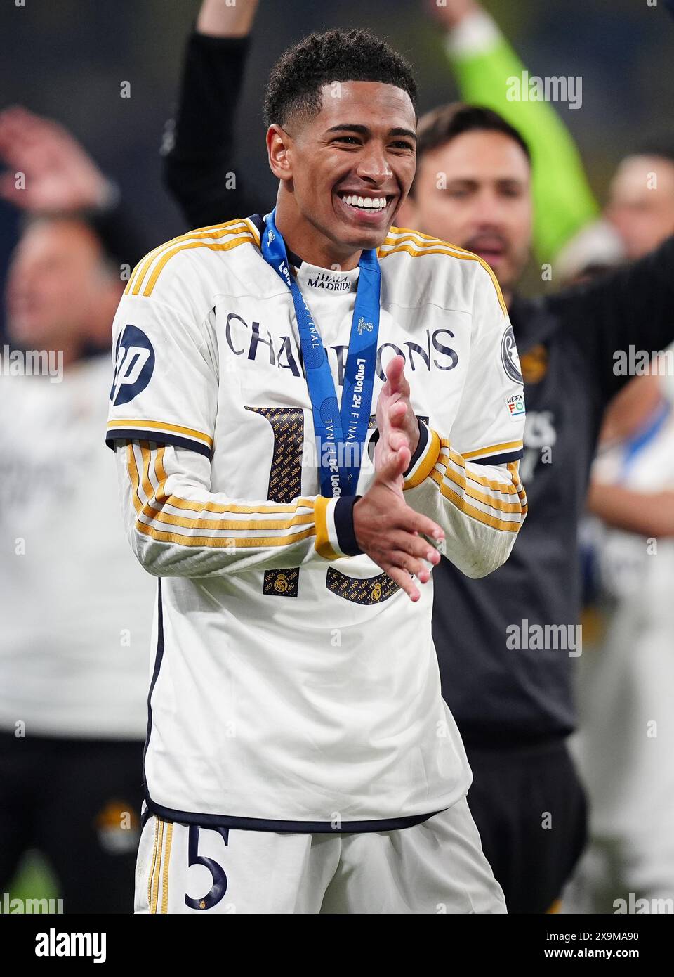 Real Madrid's Jude Bellingham celebrates after winning the UEFA ...