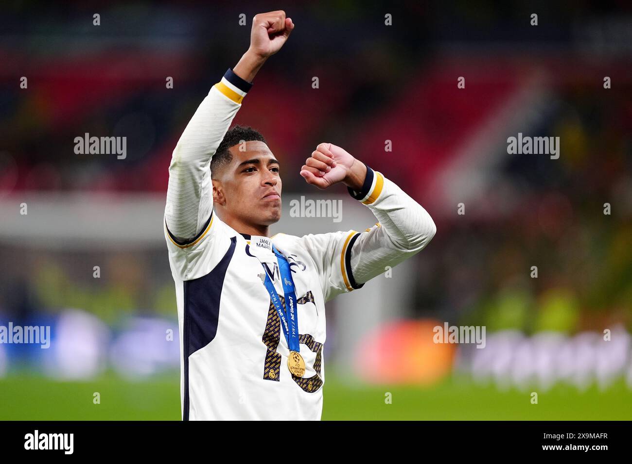 Real Madrid's Jude Bellingham celebrates after winning the UEFA ...
