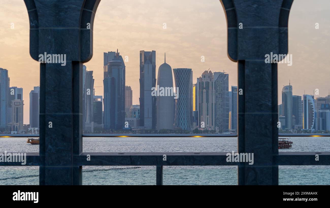 Doha, Qatar- May 05,2024 : view of doha skyline from qatar islamic ...