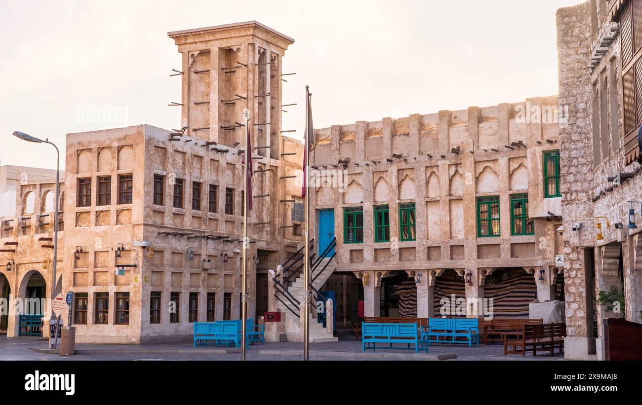 Doha, Qatar- May 05,2024 : view of old qatar renovated old building in ...