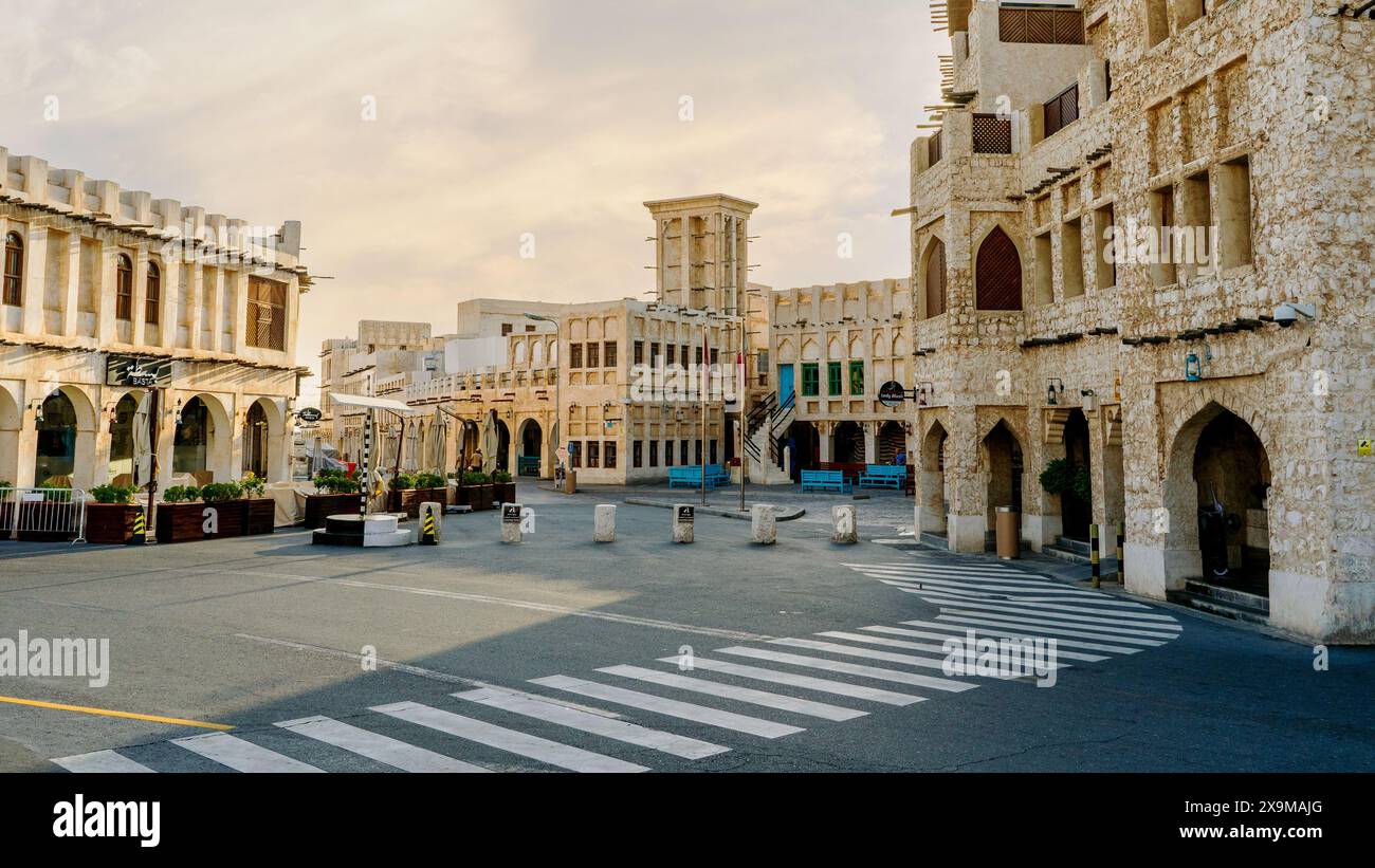 Doha, Qatar- May 05,2024 : view of old qatar renovated old building in ...