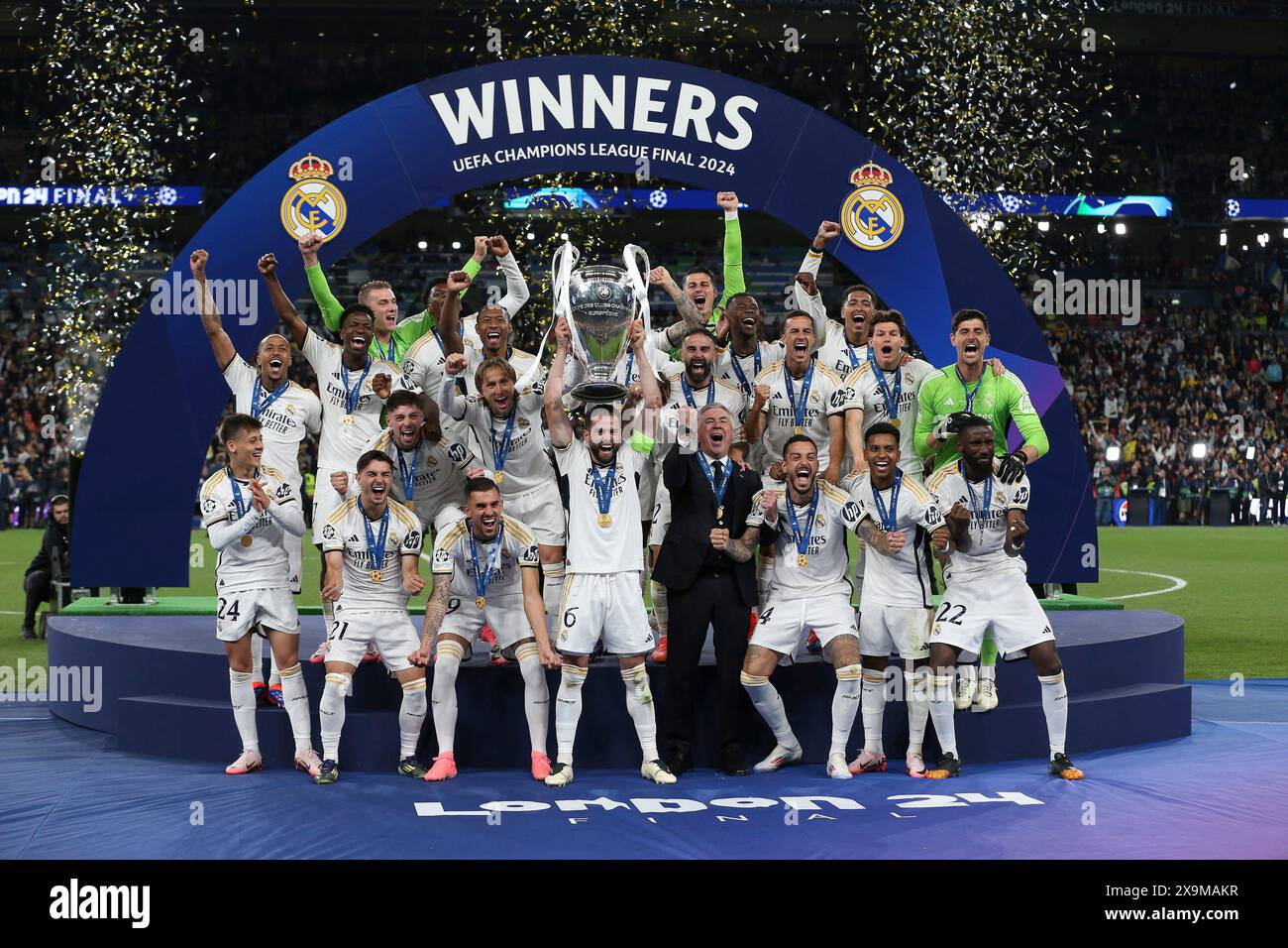 London, UK. 01st June, 2024. Real Madrid lift the trophy during the ...