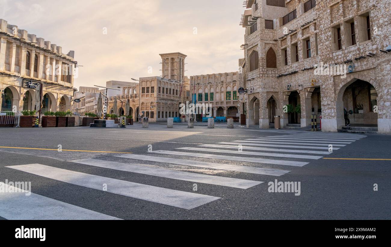 Doha, Qatar- May 05,2024 : view of old qatar renovated old building in ...