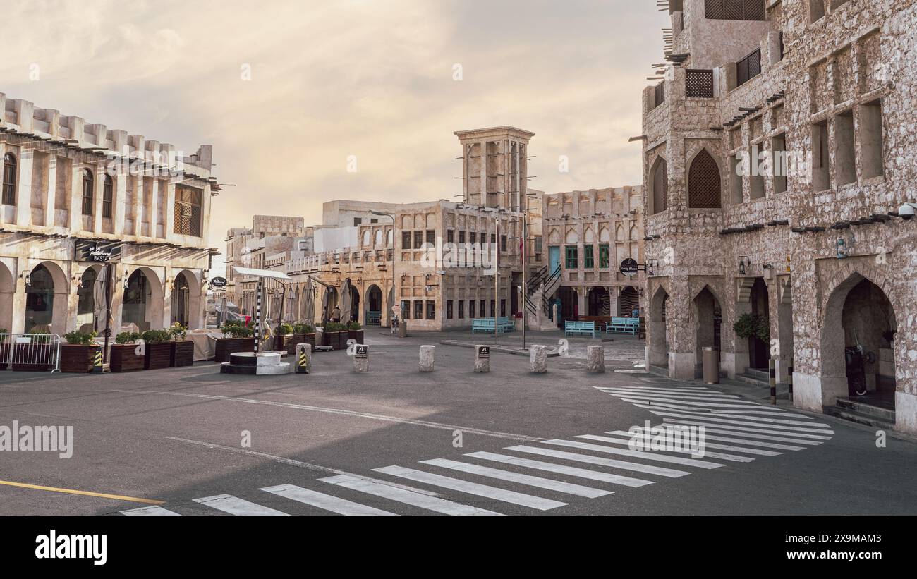 Doha, Qatar- May 05,2024 : view of old qatar renovated old building in ...