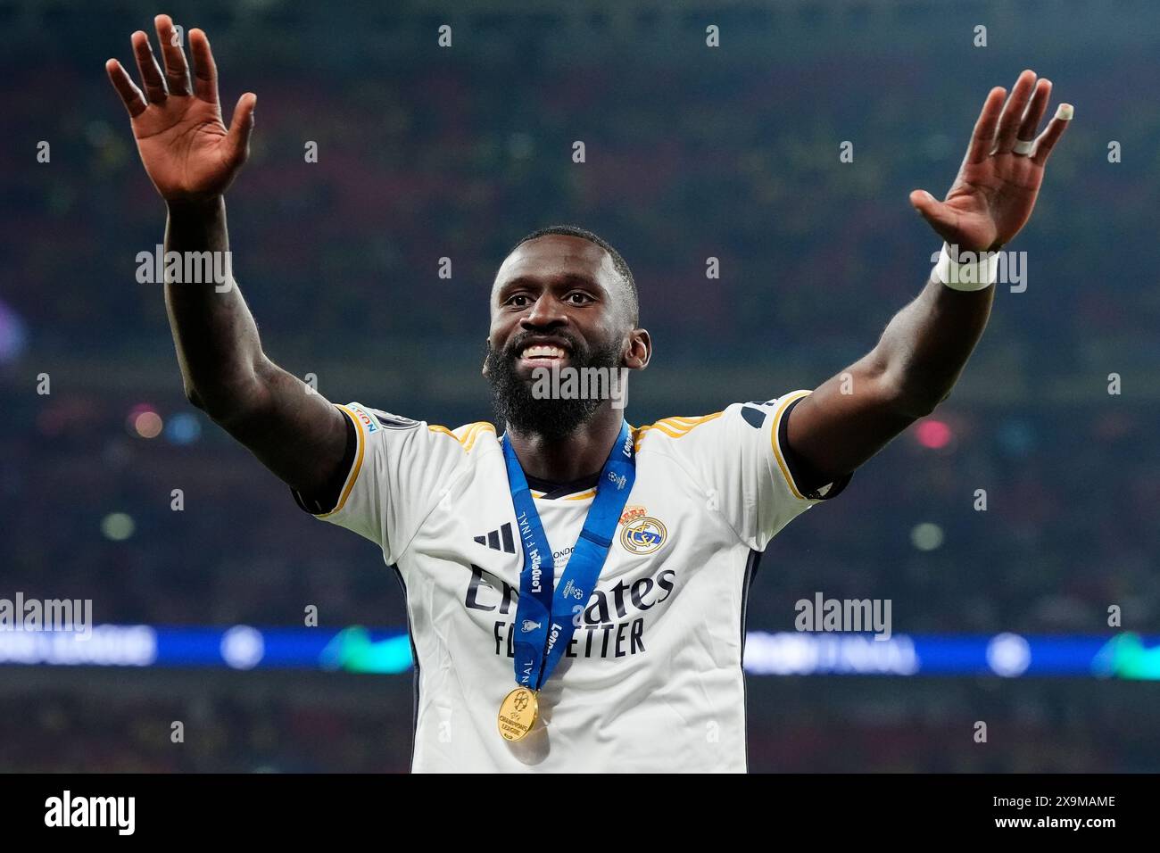 Real Madrid's Antonio Rudiger celebrates after winning the UEFA ...