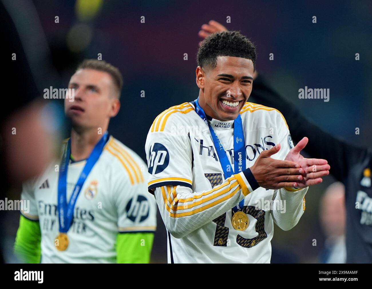 Real Madrid's Jude Bellingham celebrates after winning the UEFA ...