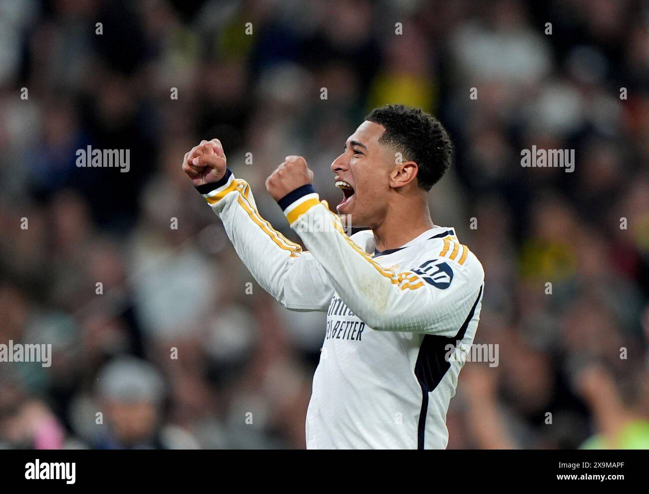 Real Madrid's Jude Bellingham celebrates after winning the UEFA ...