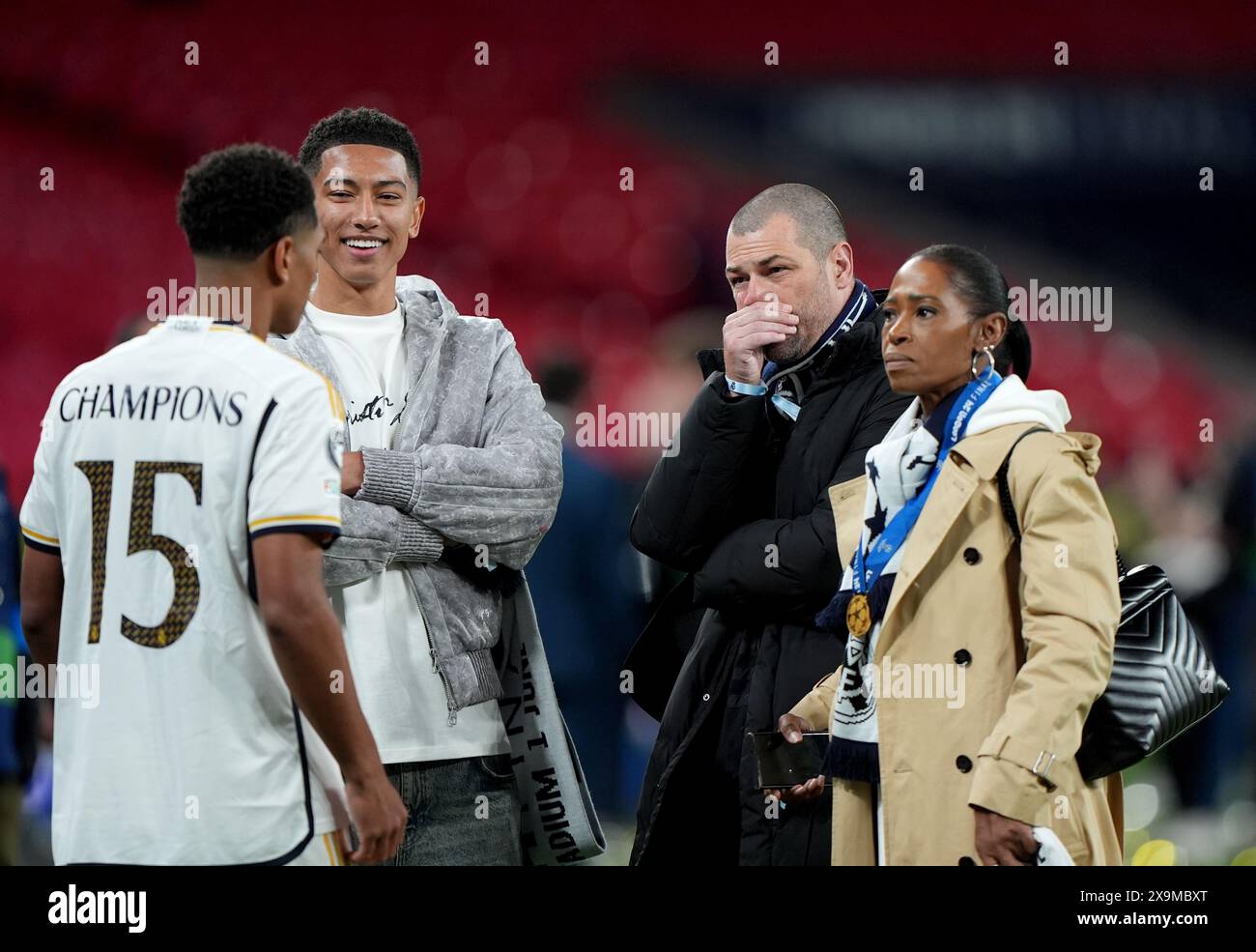 Real Madrid's Jude Bellingham speaks to his parents Mark Bellingham ...
