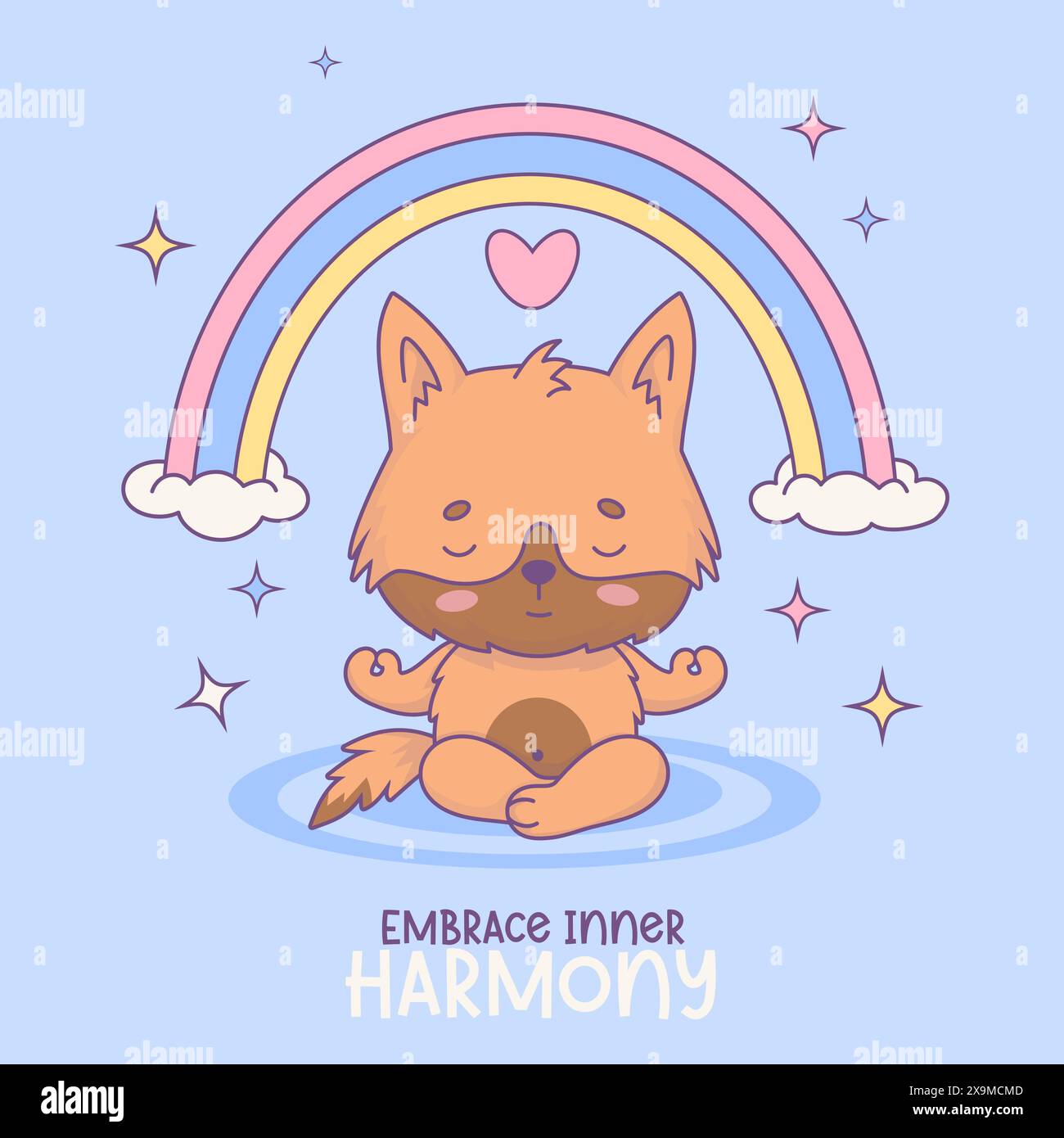 Cute calm cartoon dog meditating under rainbow. Funny kawaii character ...