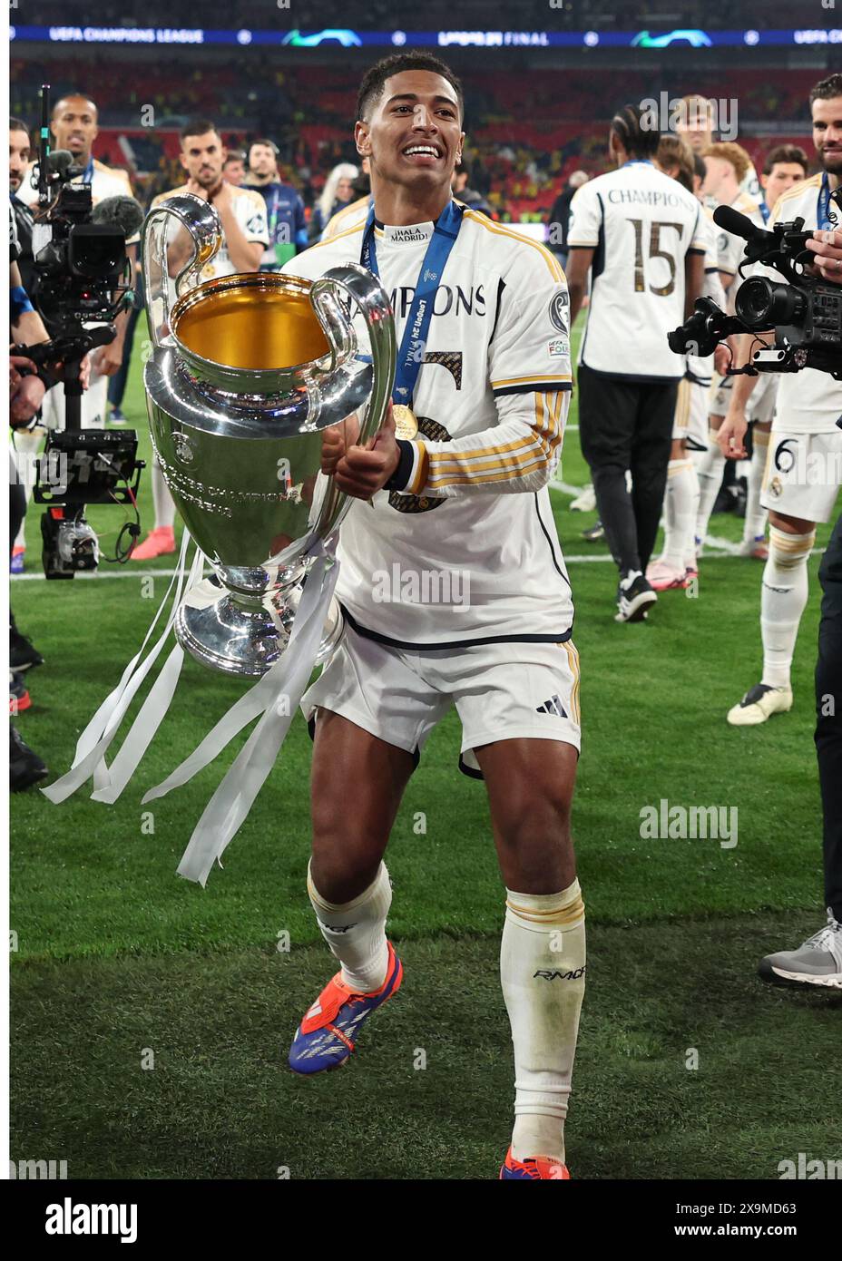 London, UK. 1st June, 2024. Jude Bellingham of Real Madrid lifts the ...