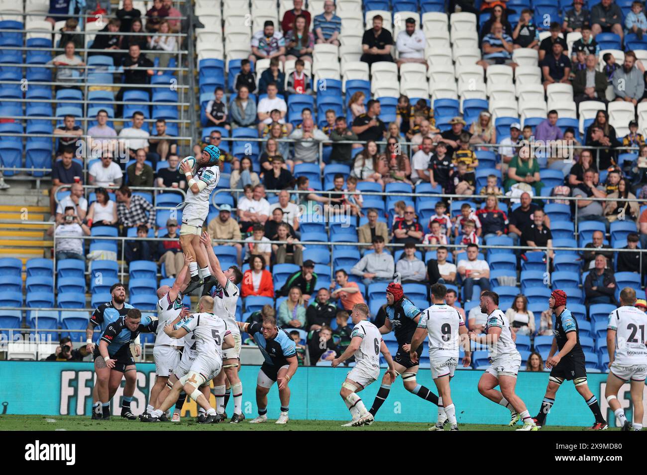 Cardiff, UK. 01st June, 2024. Justin Tipuric of the Ospreys wins a ...