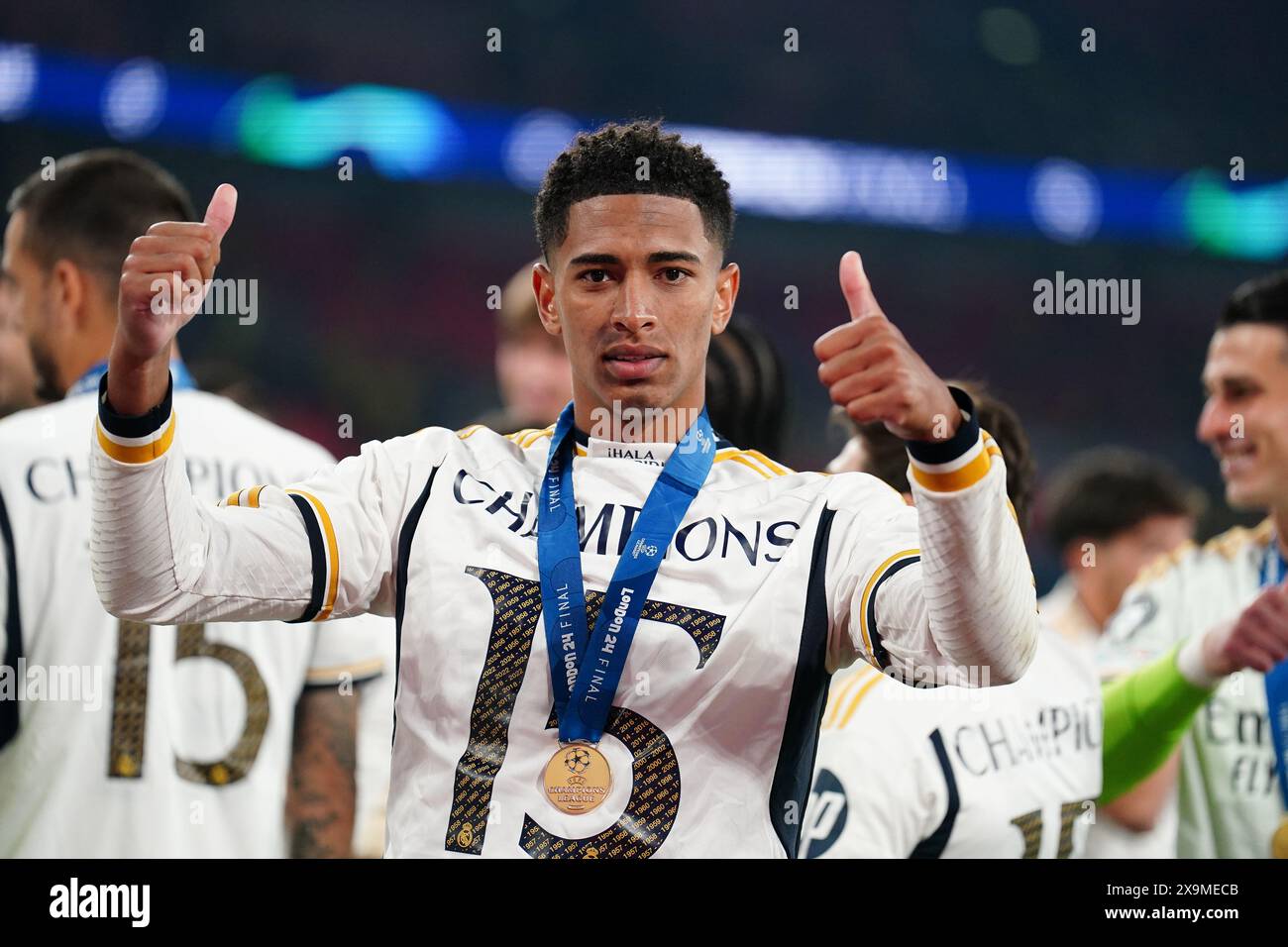 Real Madrid's Jude Bellingham celebrates after winning the UEFA ...
