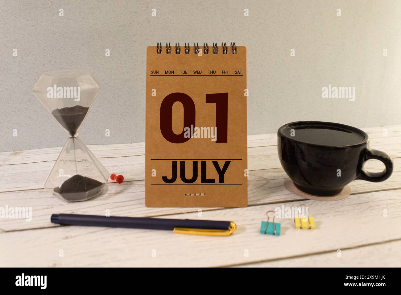 July 1st. Image of july 1, close-up wooden color calendar on yellow ...