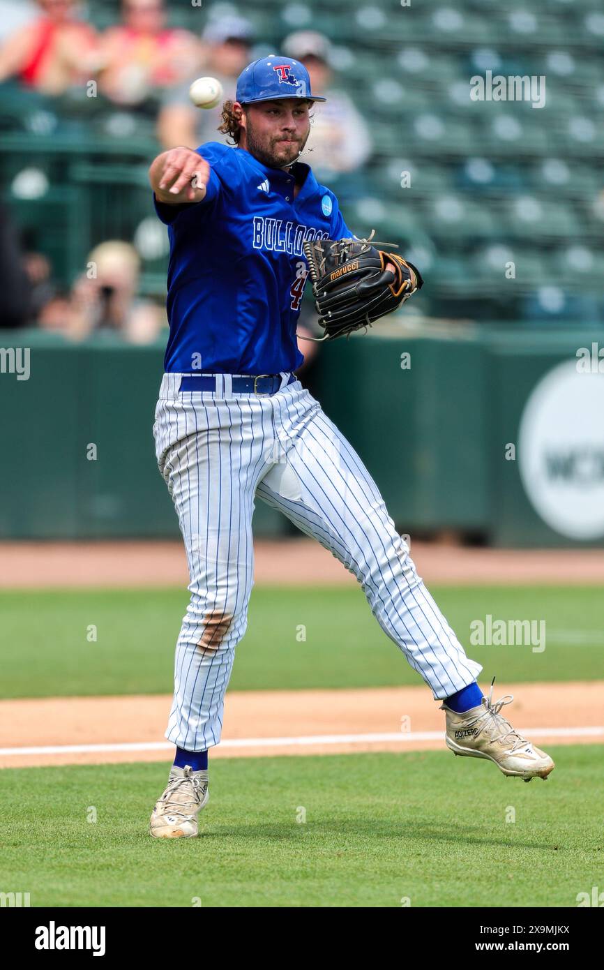 June 1, 2024: Louisiana Tech pitcher Reed Smith #40 makes a throw over ...