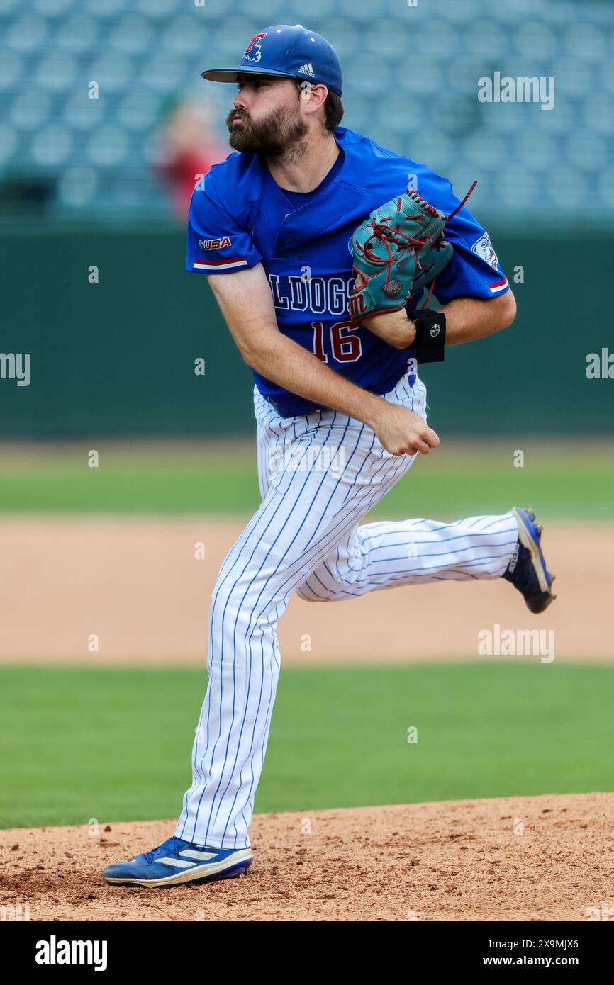 June 1, 2024: Louisiana Tech pitcher Ethan Bates #16 finishes up his ...