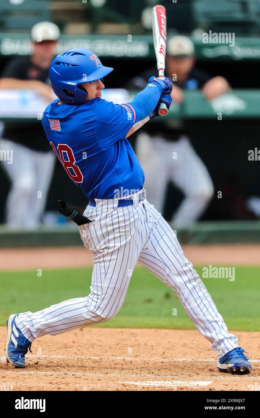 June 1, 2024: Kasten Furr #18 of Louisiana Tech finishes up his swing ...