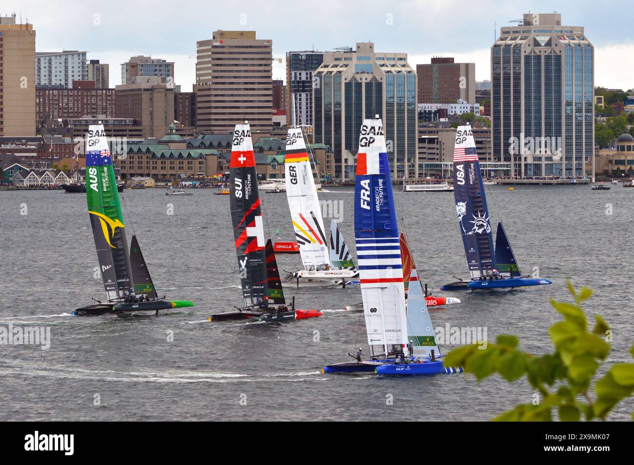 SailGP F50 foiling catamarans shown in Halifax Harbour during the 2024 ...