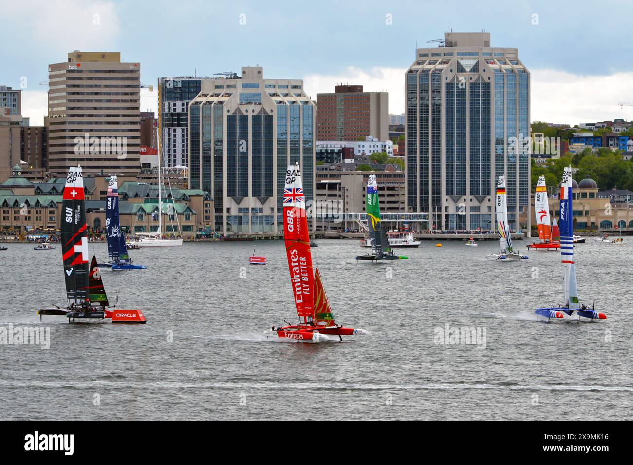 SailGP F50 foiling catamarans shown in Halifax Harbour during the 2024 ...