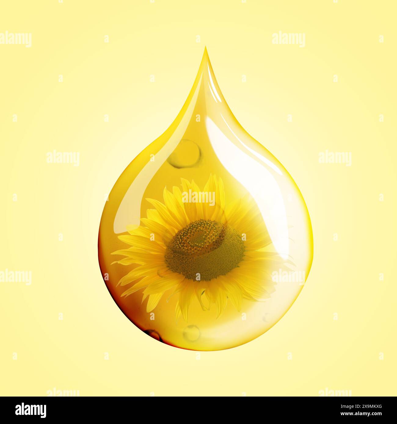 Cooking oil drop with sunflower inside on beige background Stock Photo ...