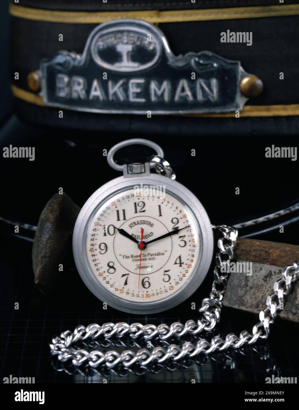 Railroad workers pocket watch, w chain fob Stock Photo - Alamy