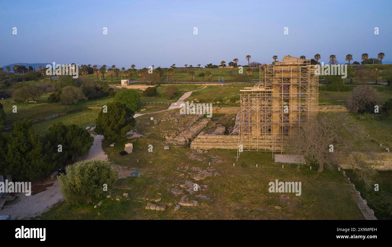 Acropolis of Rhodes, Wide angle view of an ancient temple in ruins with ...