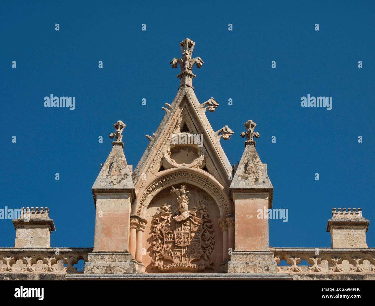 Detailed pediment with ornate coat of arms and elegantly designed ...