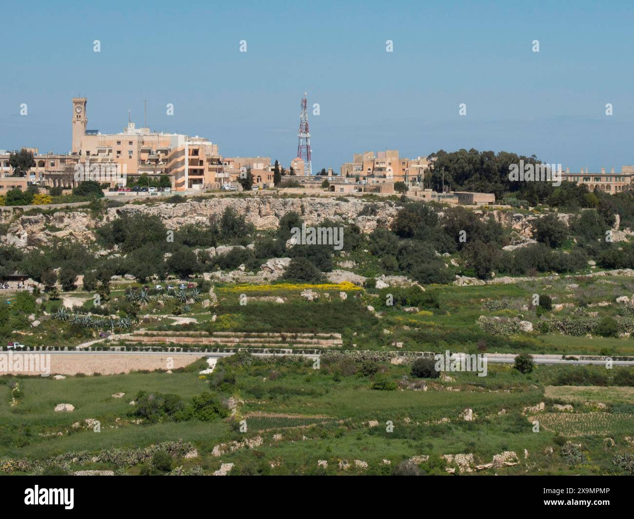 Overview of a town with various buildings, green areas and a striking ...