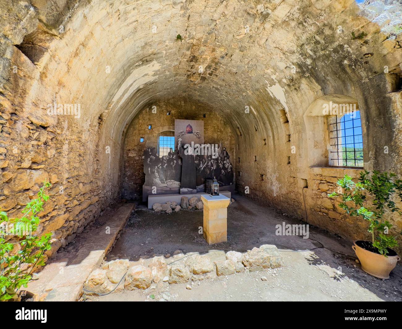 View of monument to sacrifice among monks residents of Arkadi Monastery ...