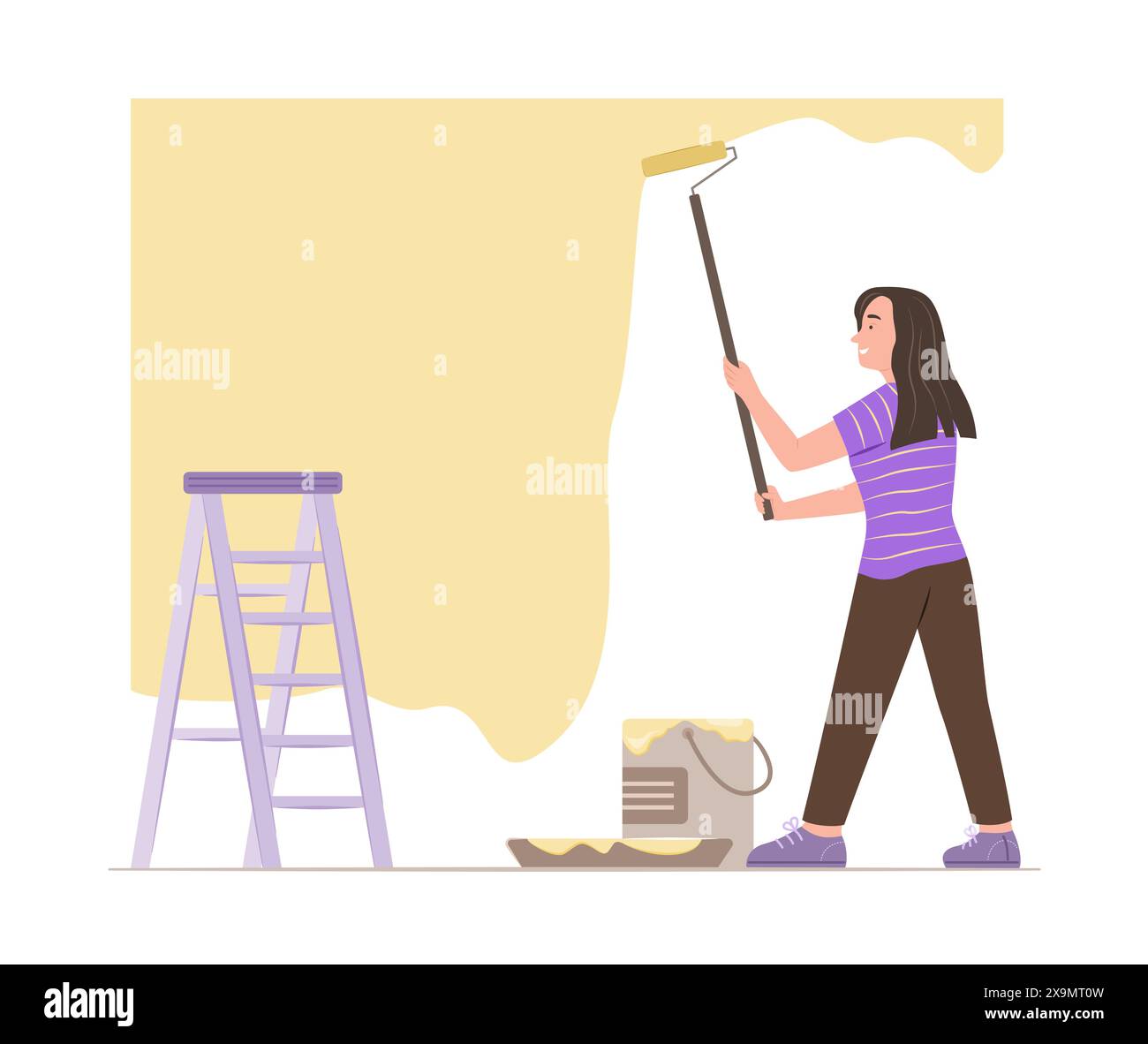Handy Woman Use a Roller to Paint the Wall for Renovation Concept ...