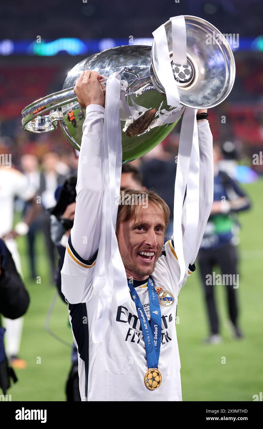 London, Britain. 1st June, 2024. Luka Modric of Real Madrid celebrates ...