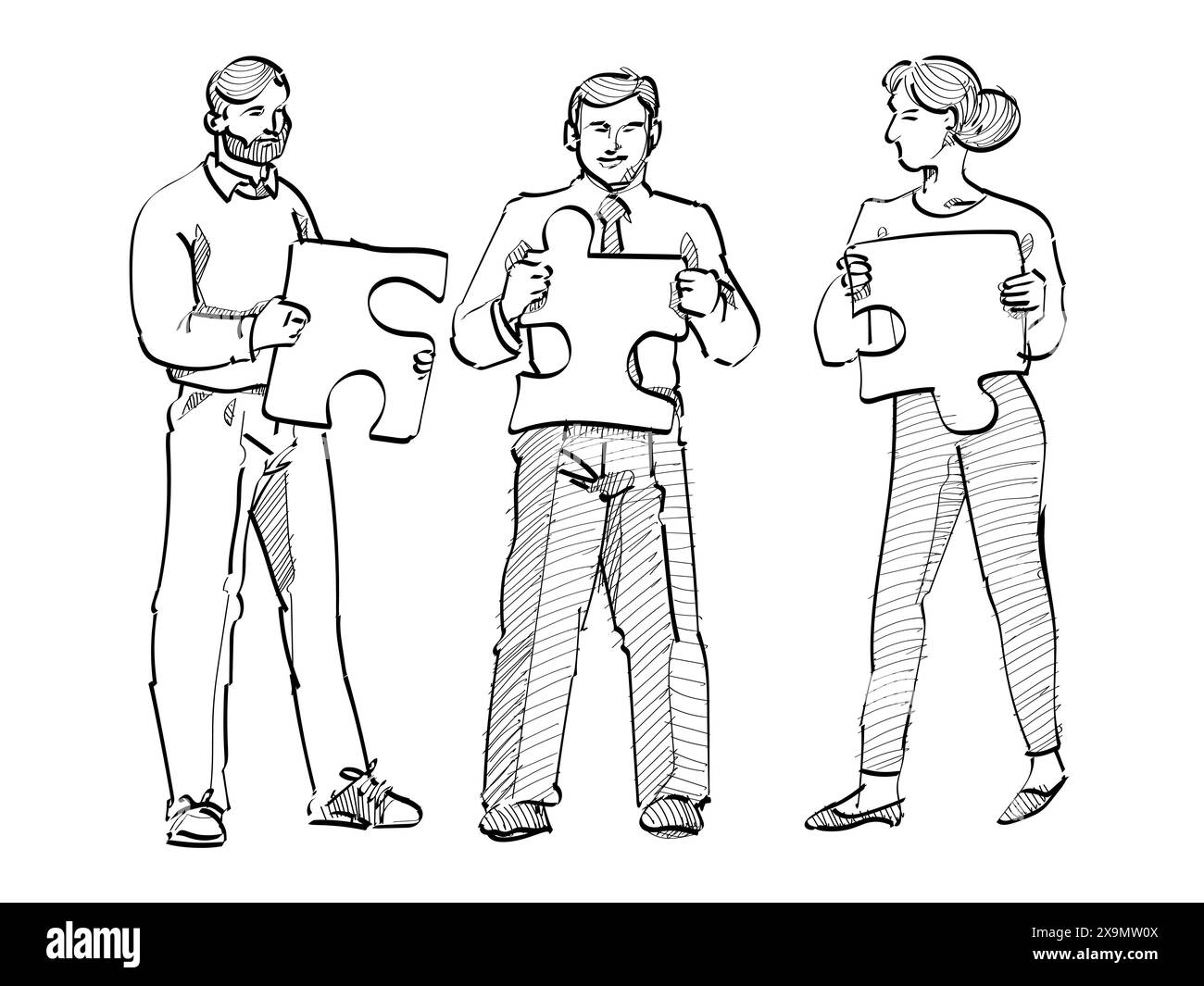 business metaphor concept of problem solving team holding piece jigsaw ...