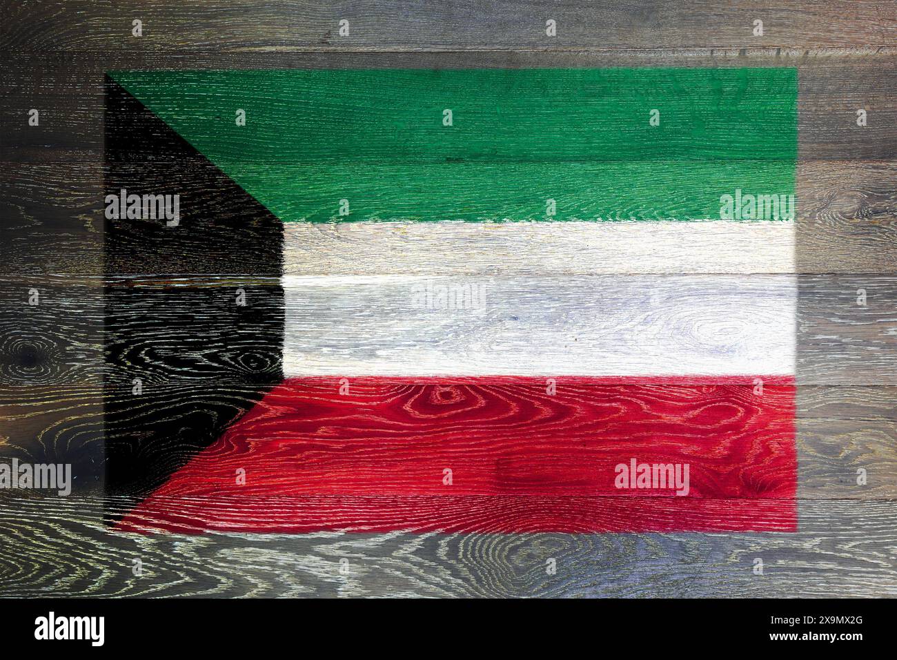 Kuwait flag on rustic old wood surface background Stock Photo - Alamy