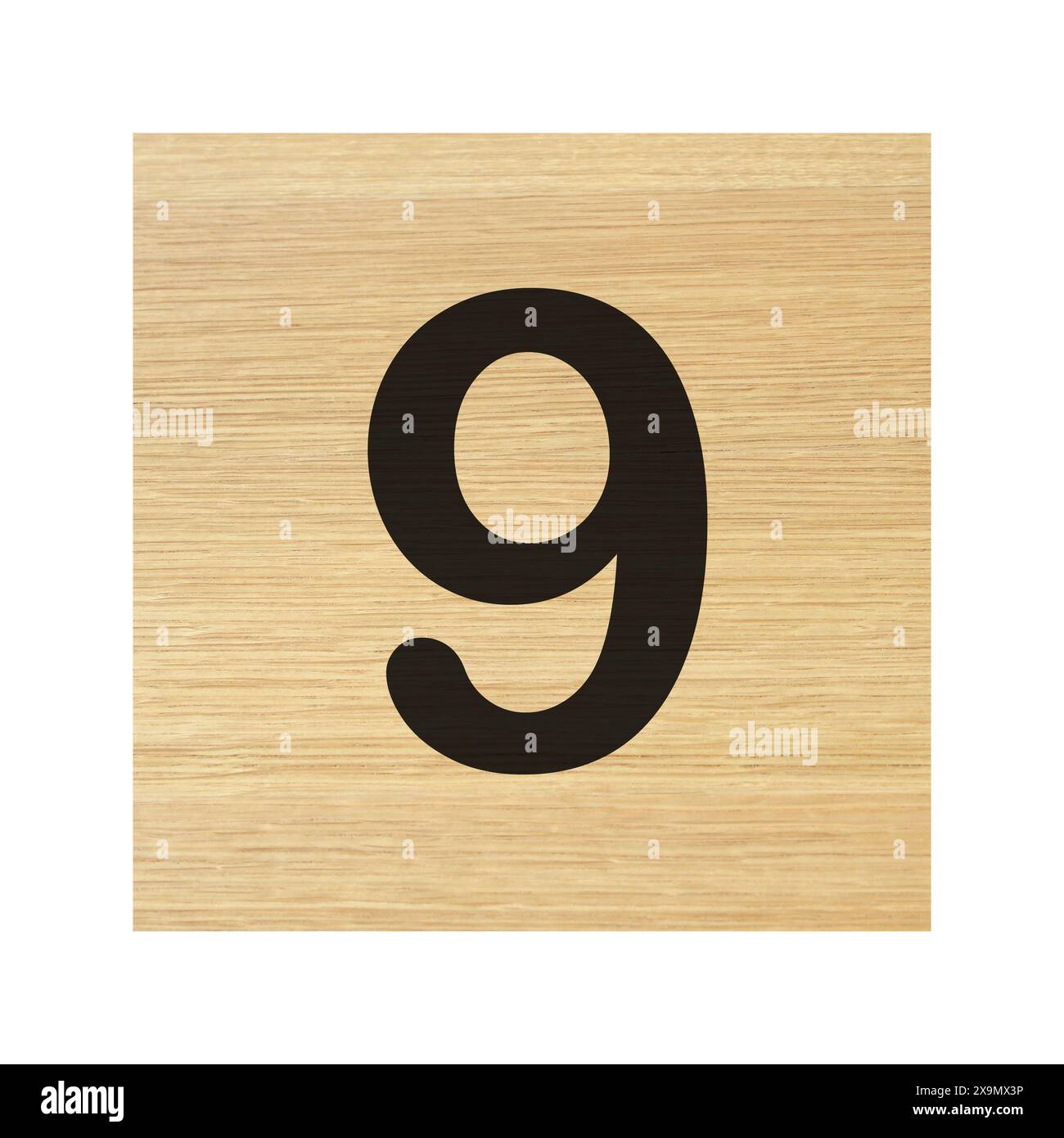 Nine 9 wood block with clipping path Stock Photo - Alamy