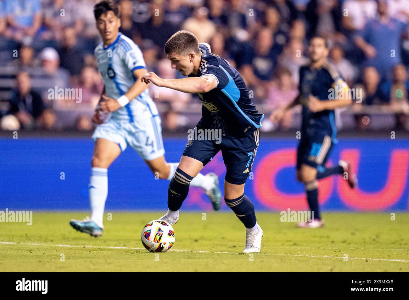 June 01, 2024: Philadelphia Union Forward Mikael Uhre (7) dribbles the ...