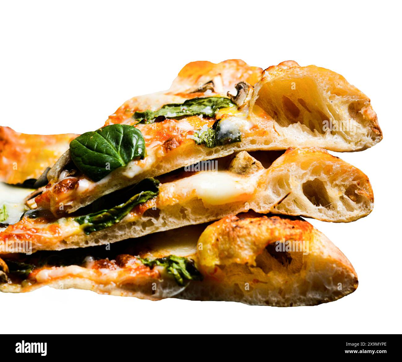 three slice of pepperoni pizza on a white background.Delicious ...