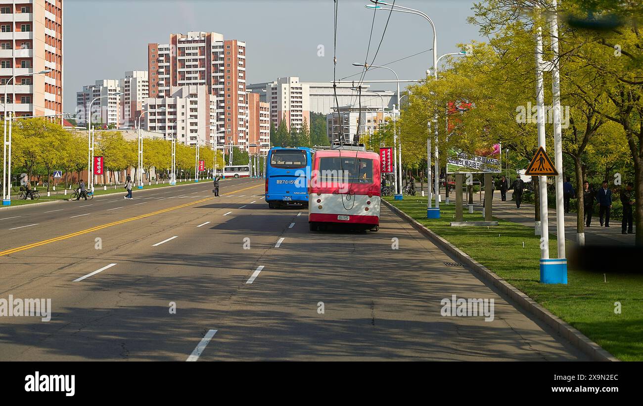 urban infrastructure, public and private transport, Pyongyang city ...