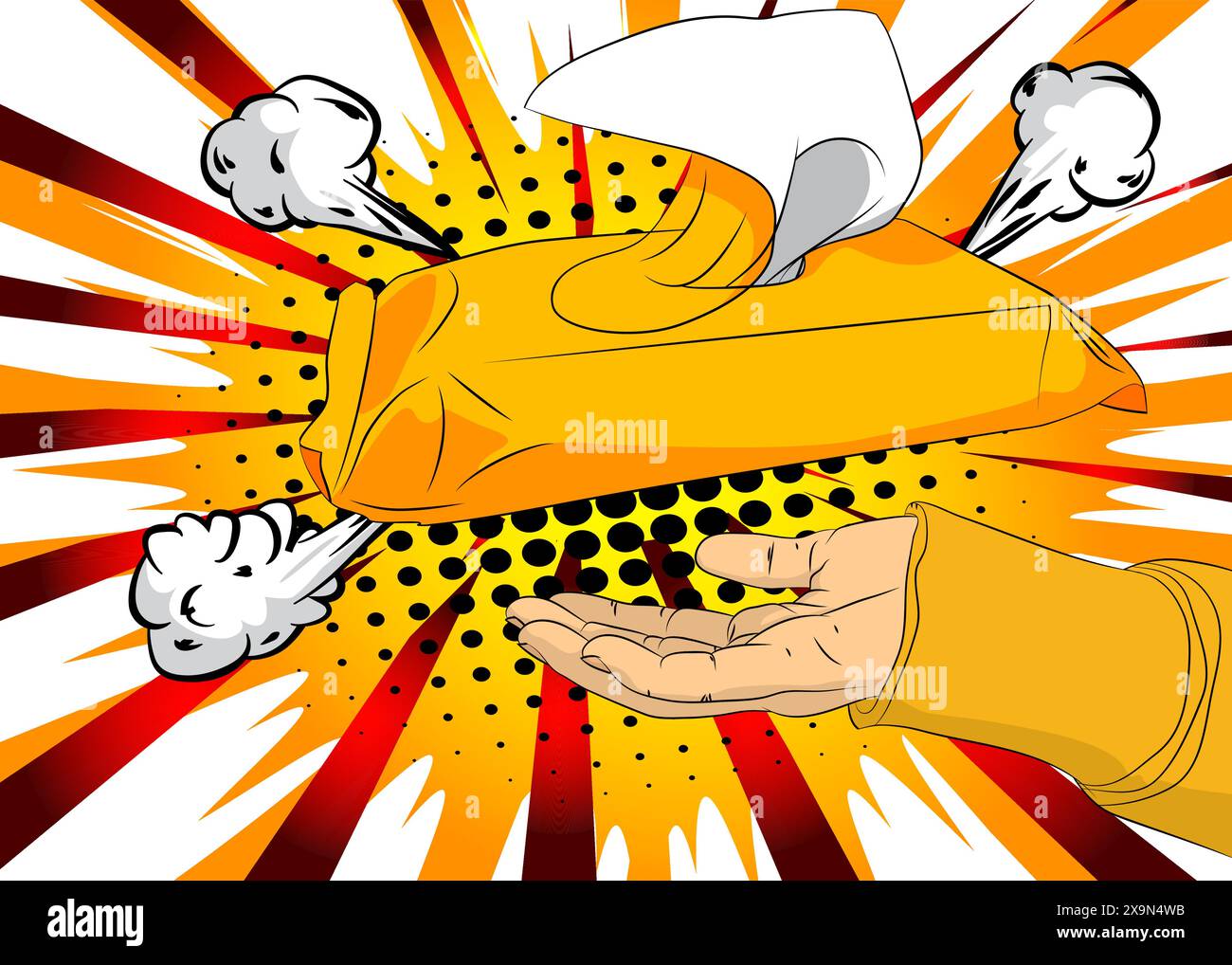 Cartoon, comic book human hands holding Wet Wipe. Retro vector comics ...