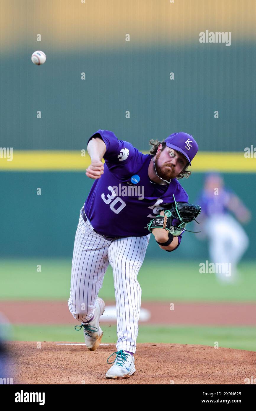 June 1, 2024: Jackson Wentworth #30 of Kansas State releases the ball ...