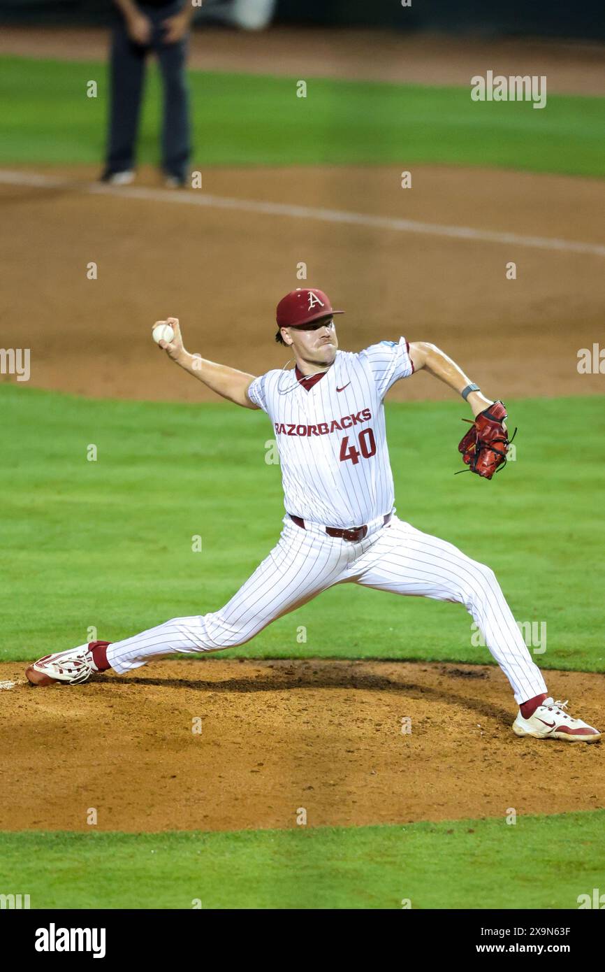 June 1, 2024: Arkansas pitcher Ben Bybee #40 works from the mound ...