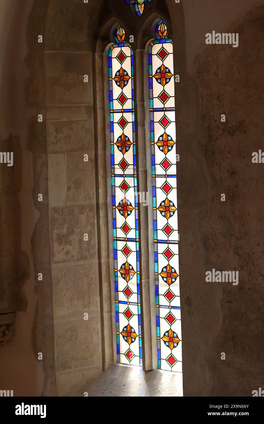 Stained glass from the windows of Corvinilor Castle in Hunedoara Stock ...