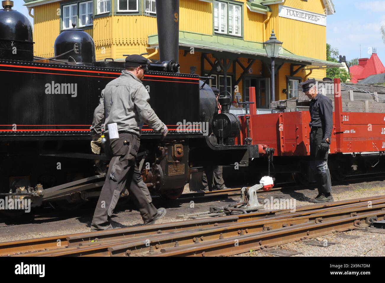 Mariefred, Sweden - June 1, 2024: Railroad yard staff at the heritage ...