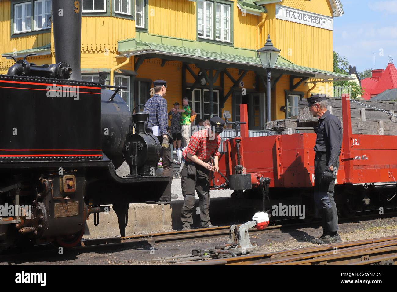 Mariefred, Sweden - June 1, 2024: Staff at the heritage narrow gauge ...