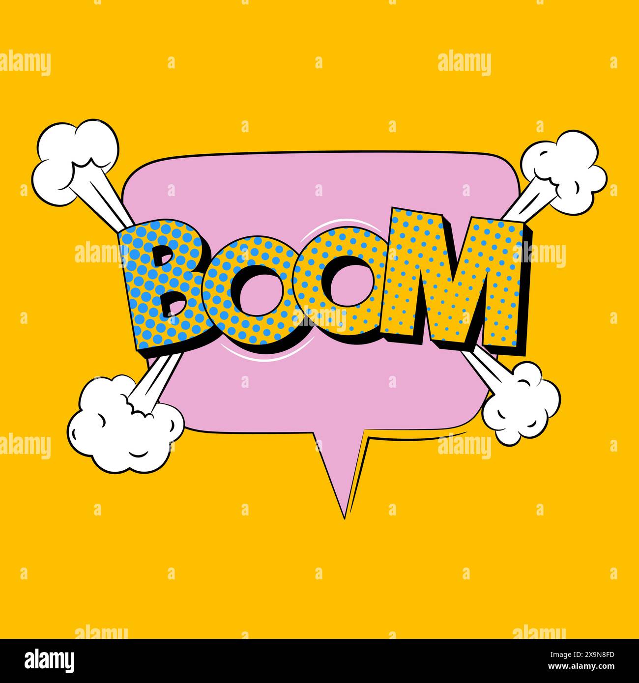 BOOM cartoon explosions comical speech bubble in trendy pop art style. Bright cartoon message ...