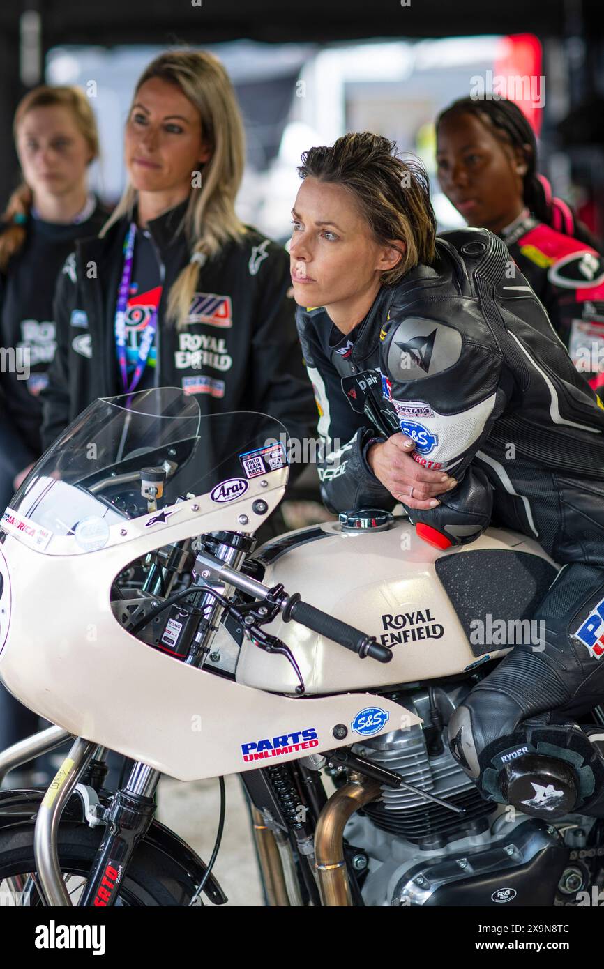June 01, 2024: Royal Enfield riders (L-R) #46 Lucy Blondel, #88 Camille ...