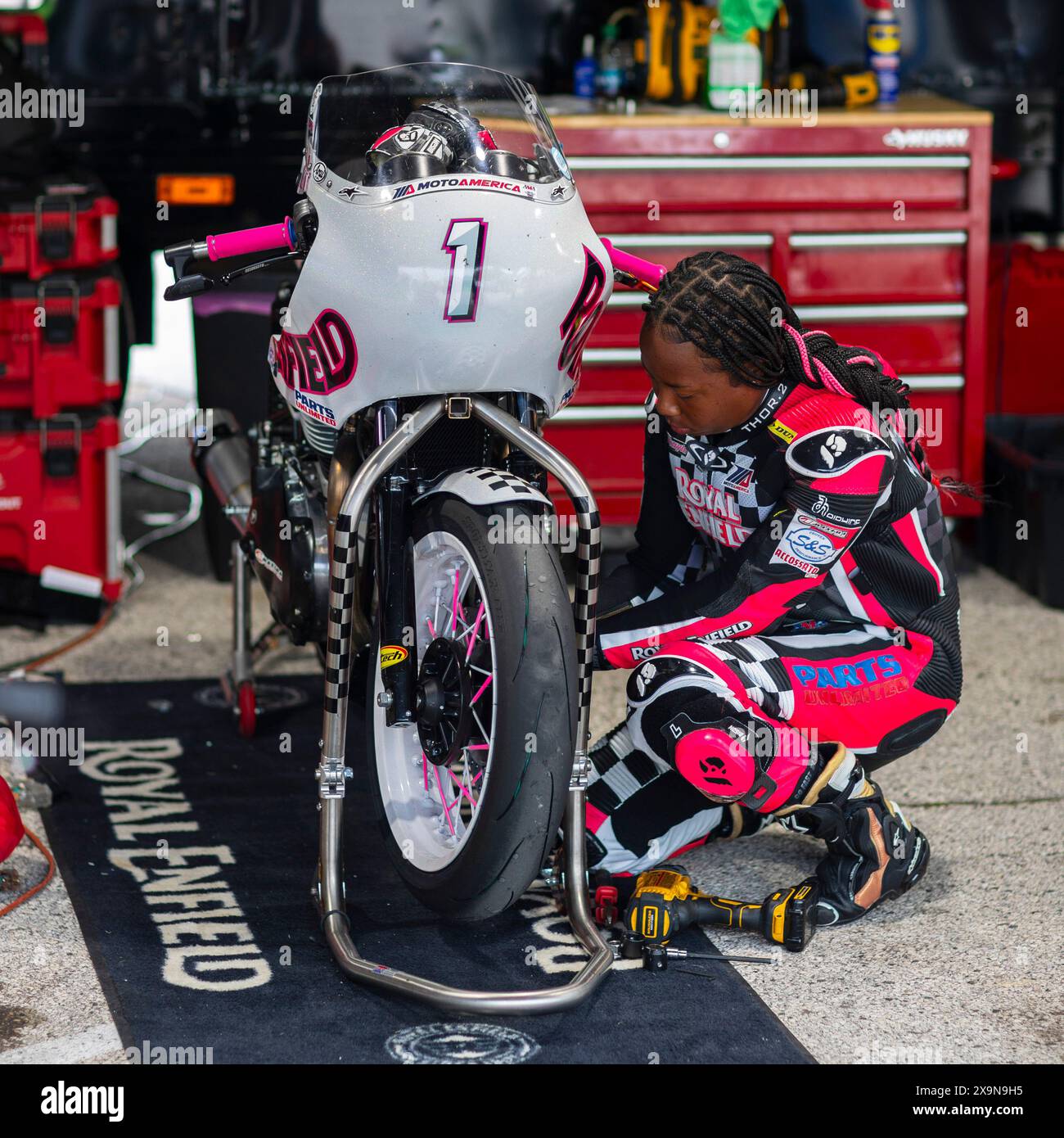 June 01, 2024: 20 year-old Royal Enfield rider #1 Mikayla Moore works ...